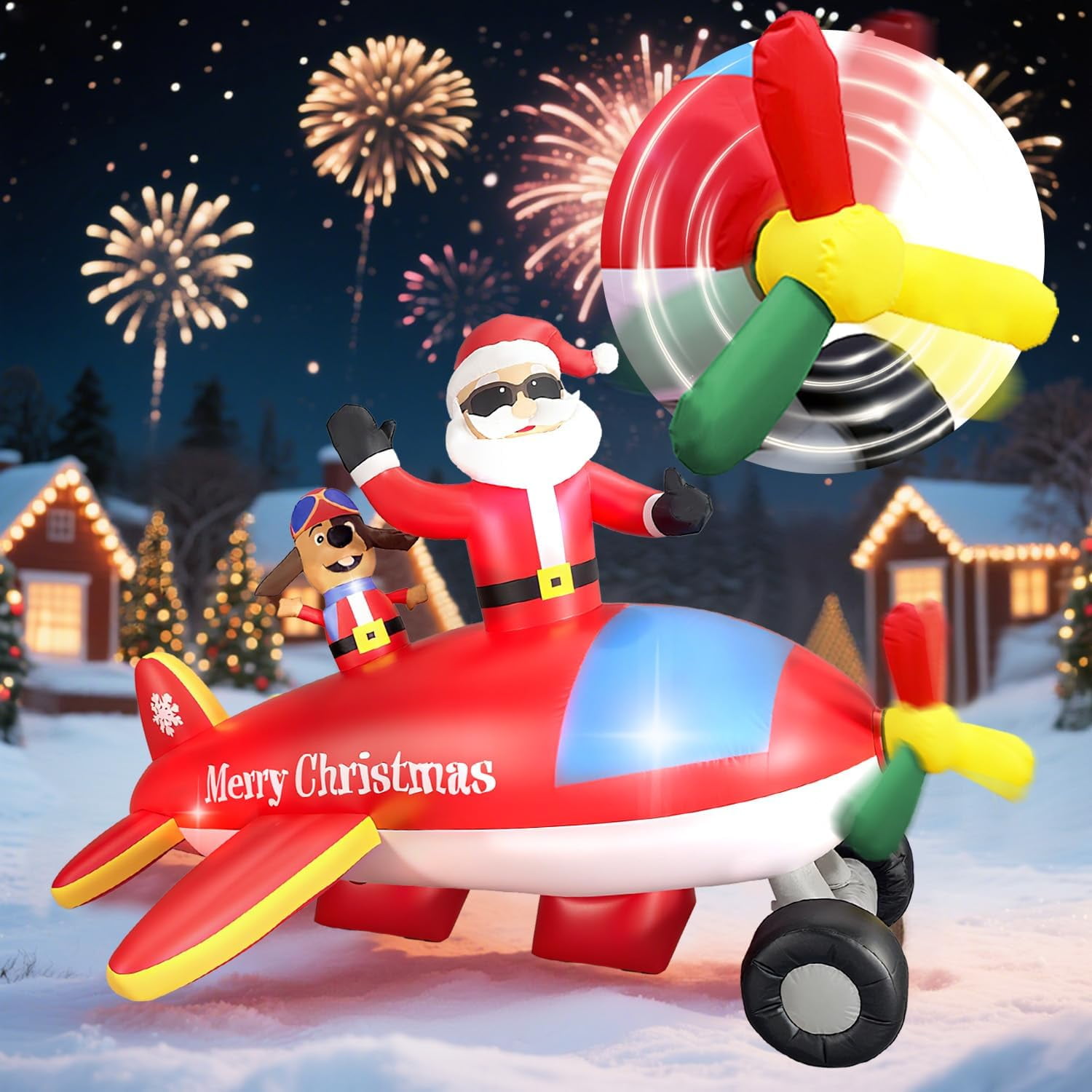 8FT Christmas Inflatables Airplane Outdoor Decorations Santa Claus on ...