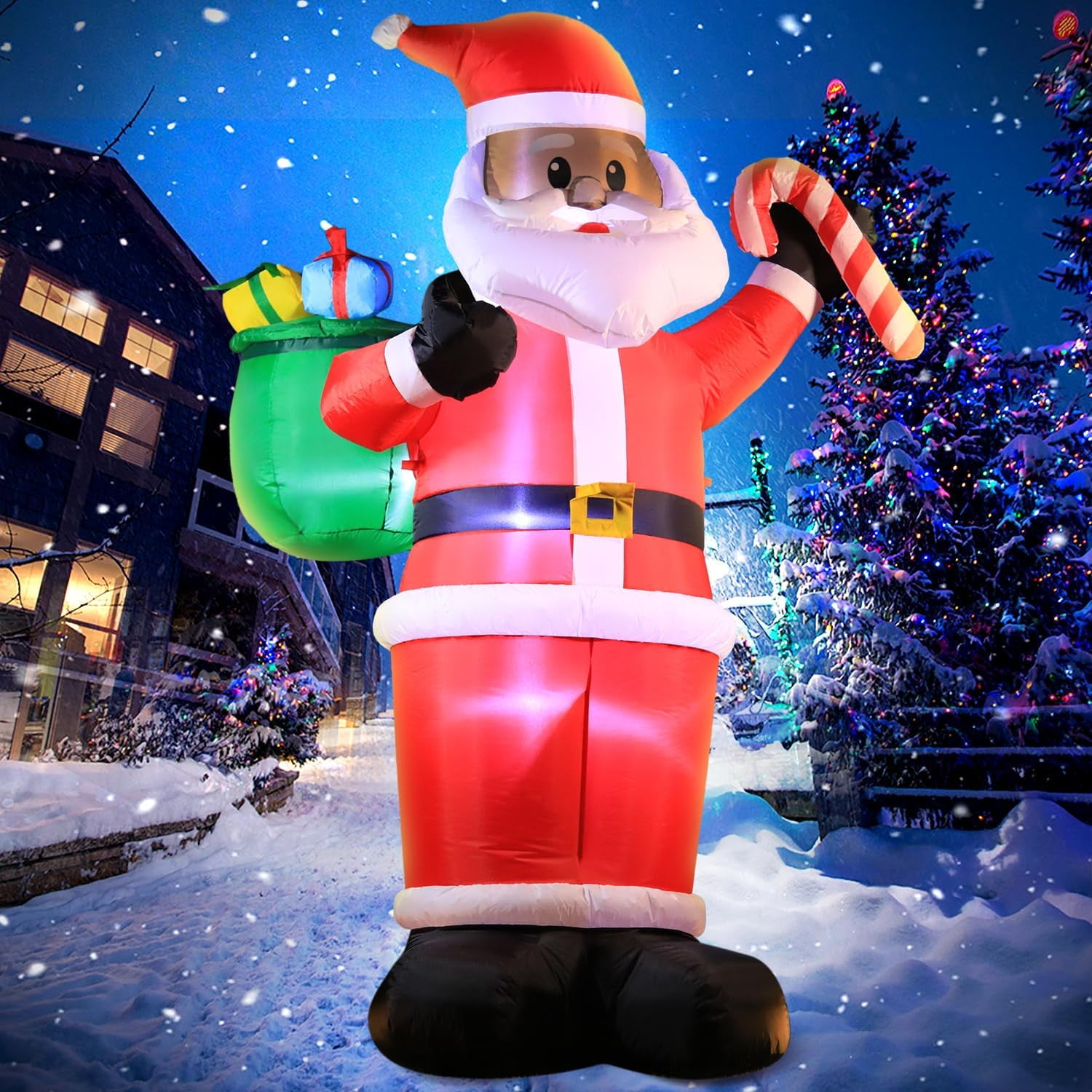 8FT Christmas Inflatables Black Santa Claus with Gift Bag Blow up Giant ...