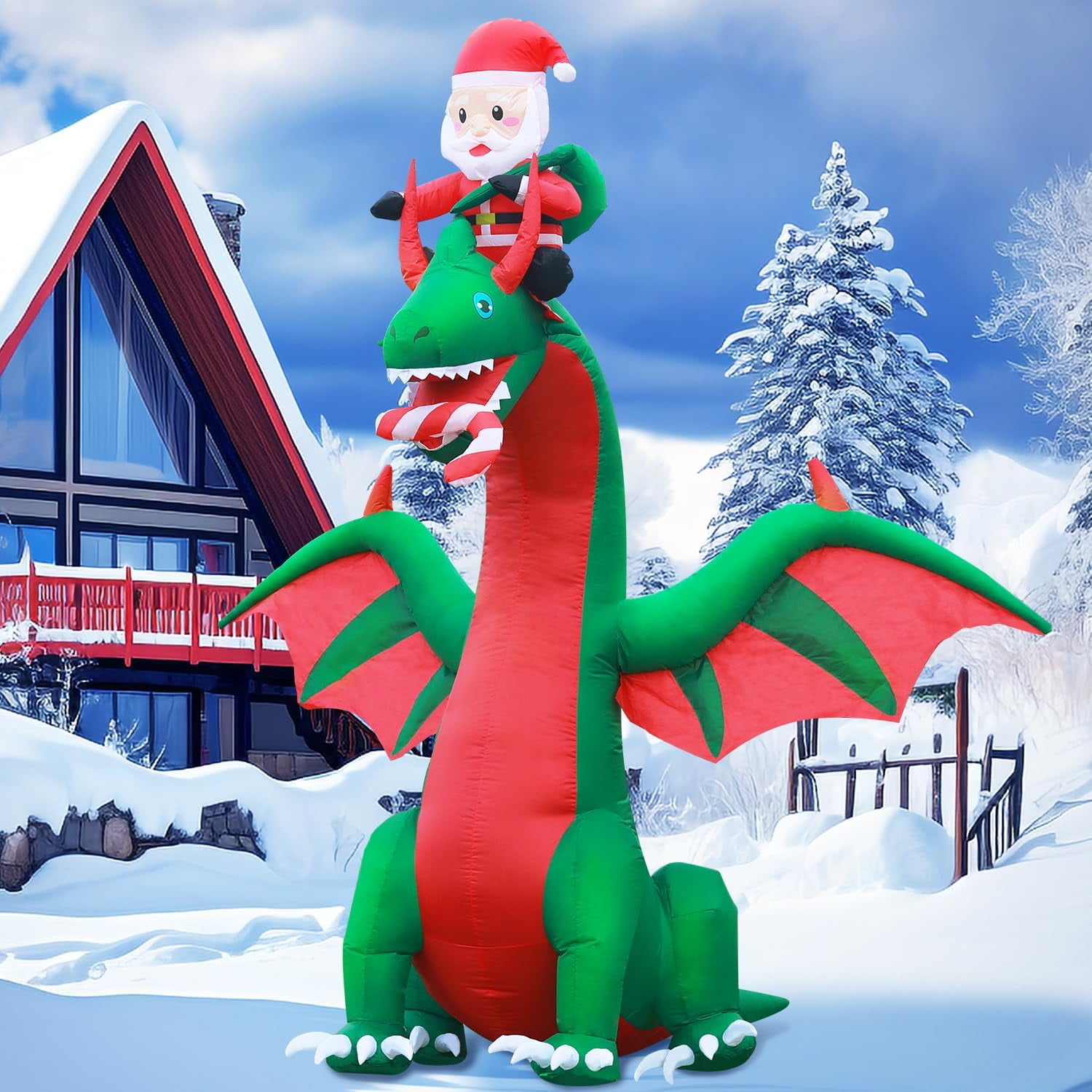 8FT Christmas Inflatables Dragon, Santa Claus Ride Dragon Blow up Giant ...