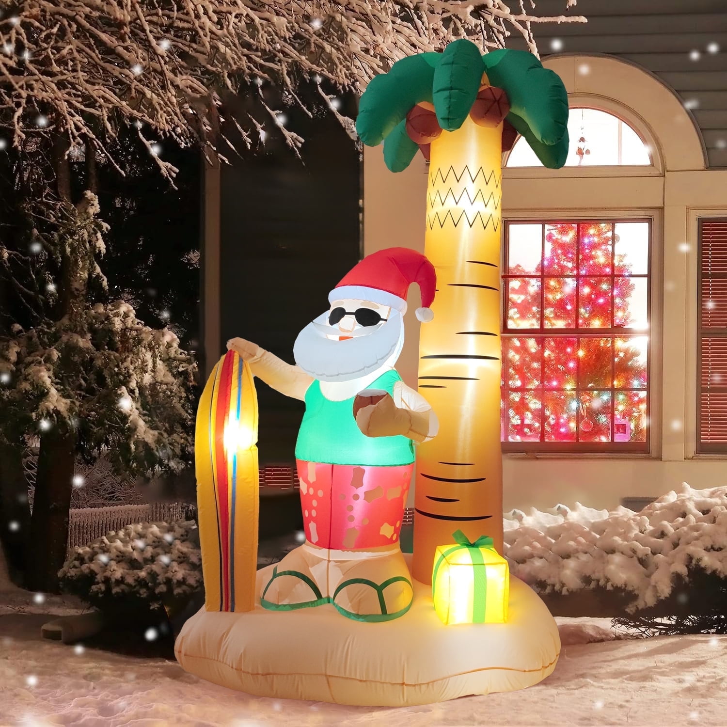 8FT Christmas Inflatables Outdoor Santa Claus with Palm Tree, Upgraded ...