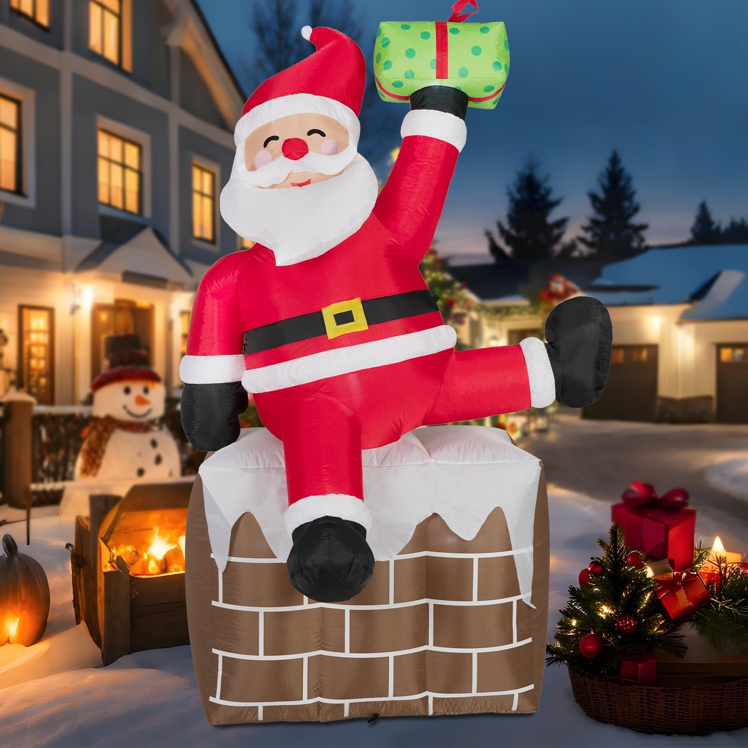 8FT Christmas Inflatables Santa Claus on The Chimney,Christmas ...