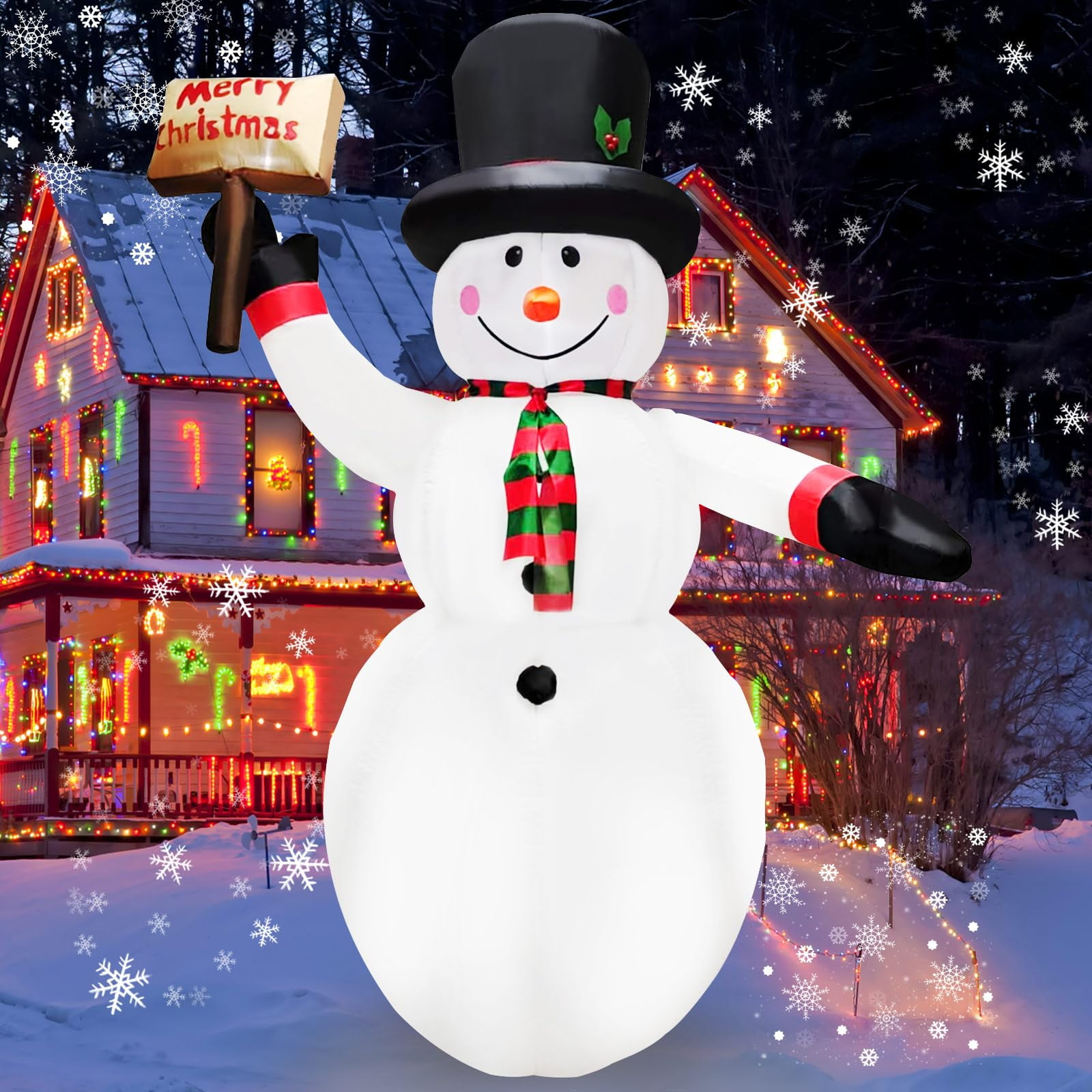 8FT Christmas Inflatables Snow Man Holding a Merry Christmas Sign ...