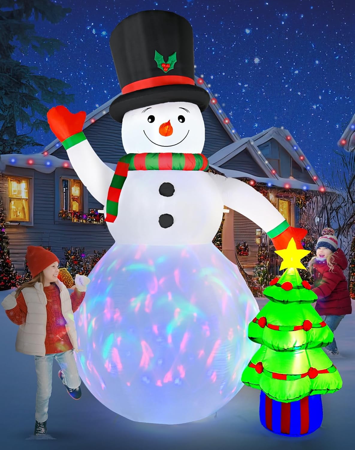 8FT Christmas Inflatables Snowman Outdoor Decorations with Christmas ...