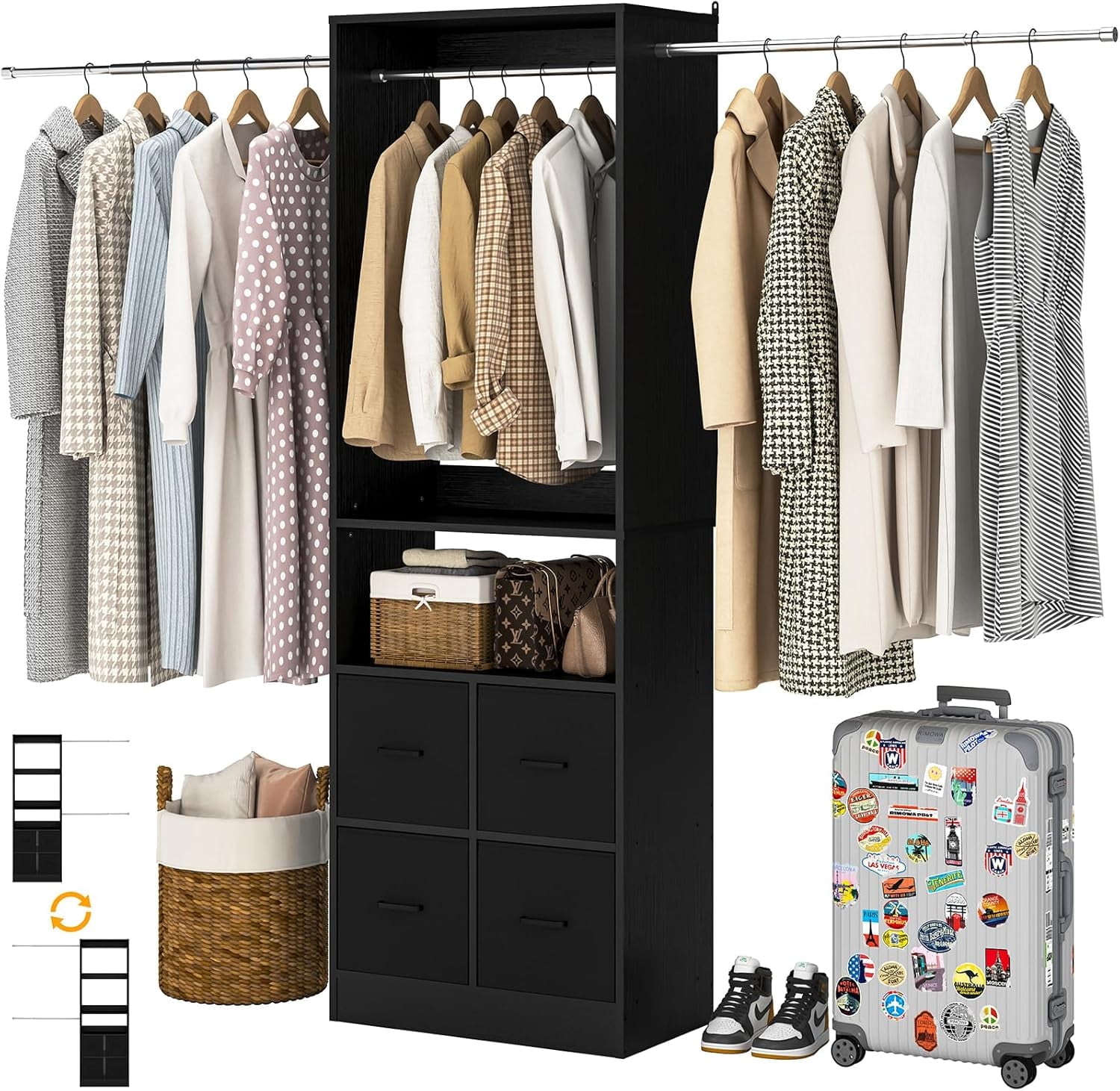 8FT Closet System with 4 Fabric Drawers, iSunirm 96 Inch Walk in Closet ...