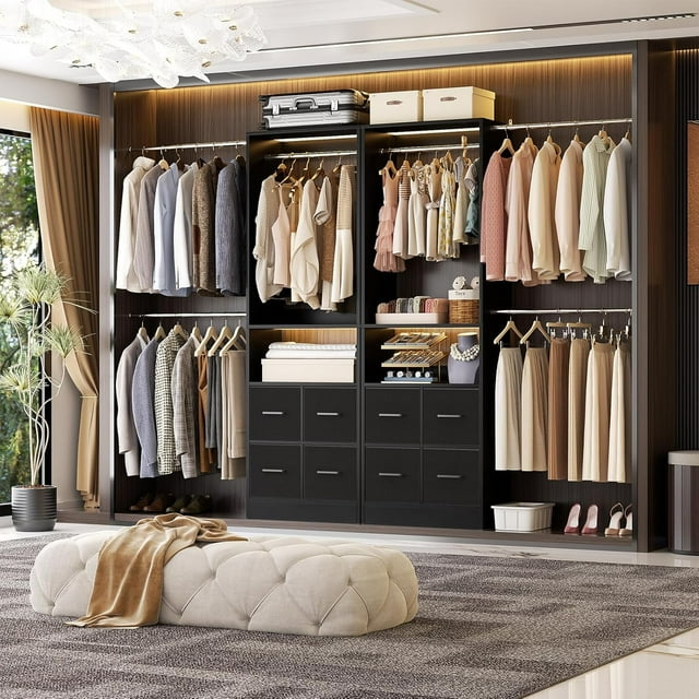 8FT Closet System with 4 Fabric Drawers, iSunirm 96 Inch Walk in Closet ...