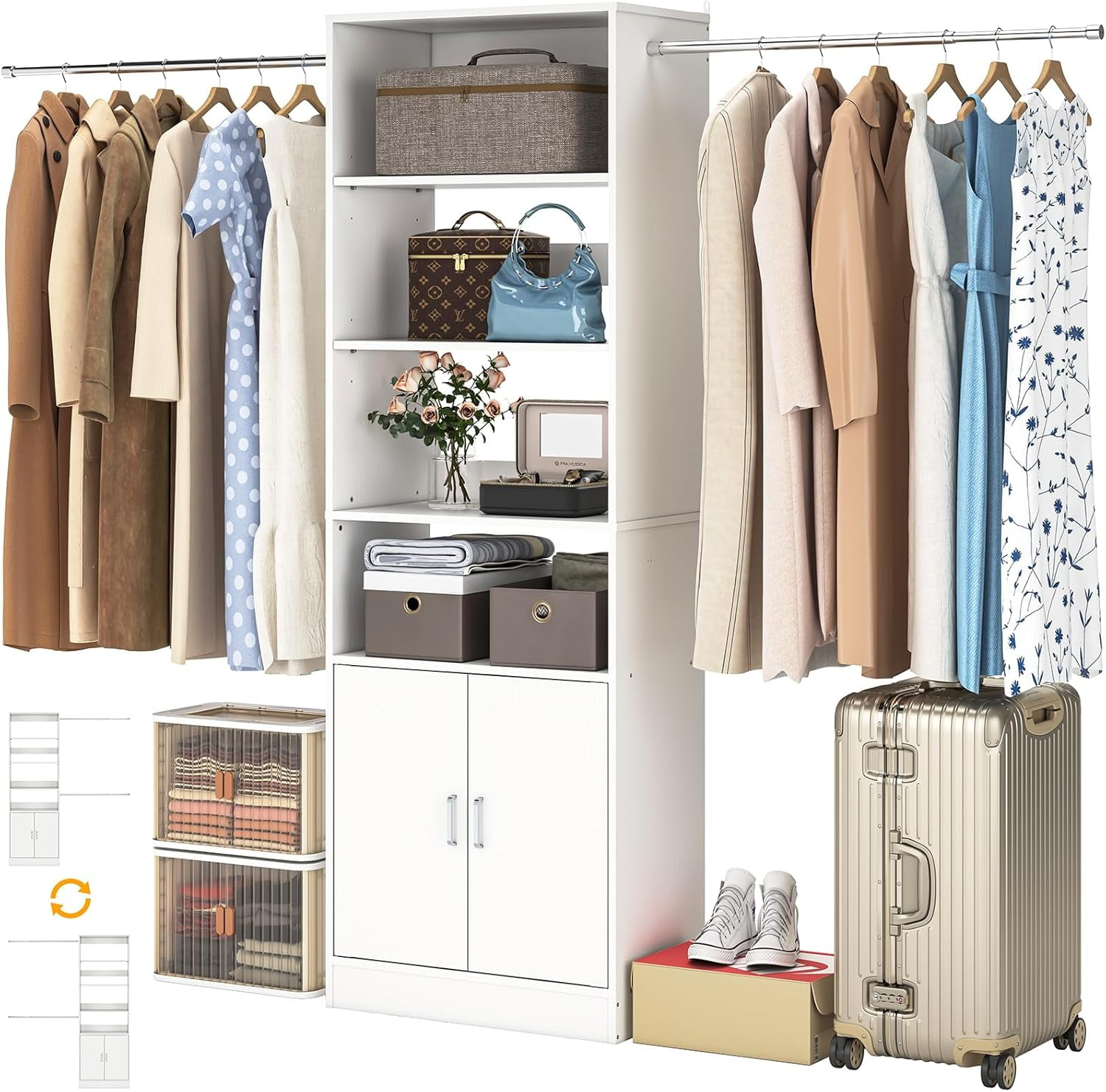 8FT Closet System, 96 Inch Closet Organizer System with Hanging Rods ...