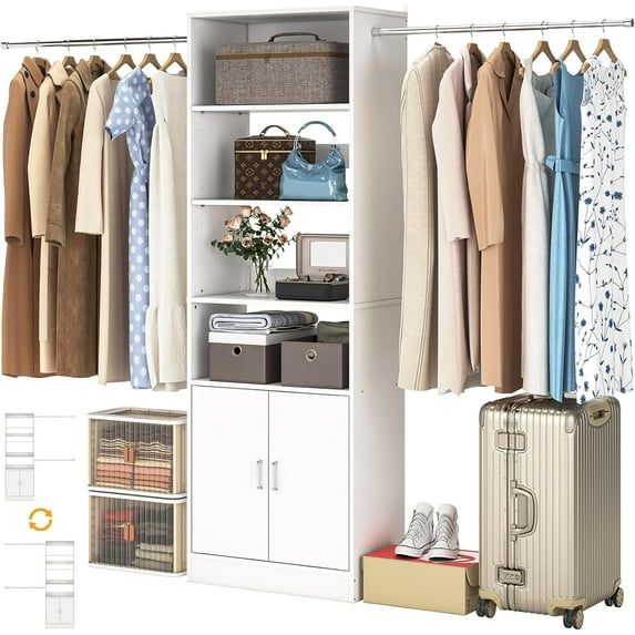 8FT Closet System, 96 Inch Closet Organizer System with Hanging Rods ...