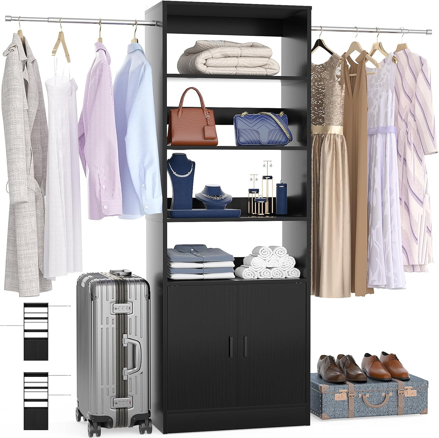 8FT Closet System, 96 Inch Closet Organizer System with Hanging Rods ...