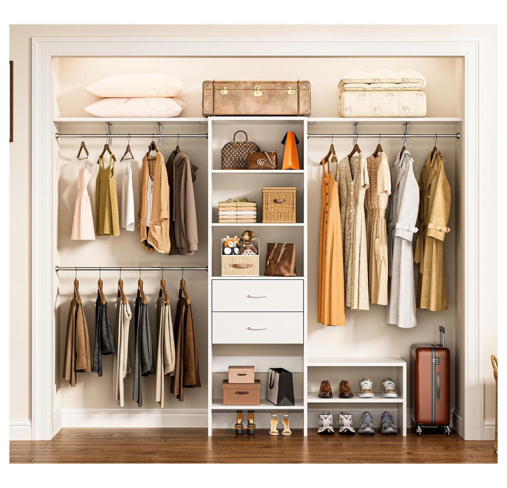 8FT Closet System with Drawers, Walk-In Closet Organizer with 3 ...