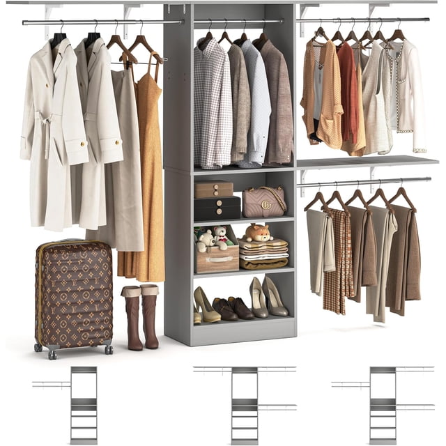 8FT Closet System with Shelves, 96'' Closet Organizer System with 3 ...