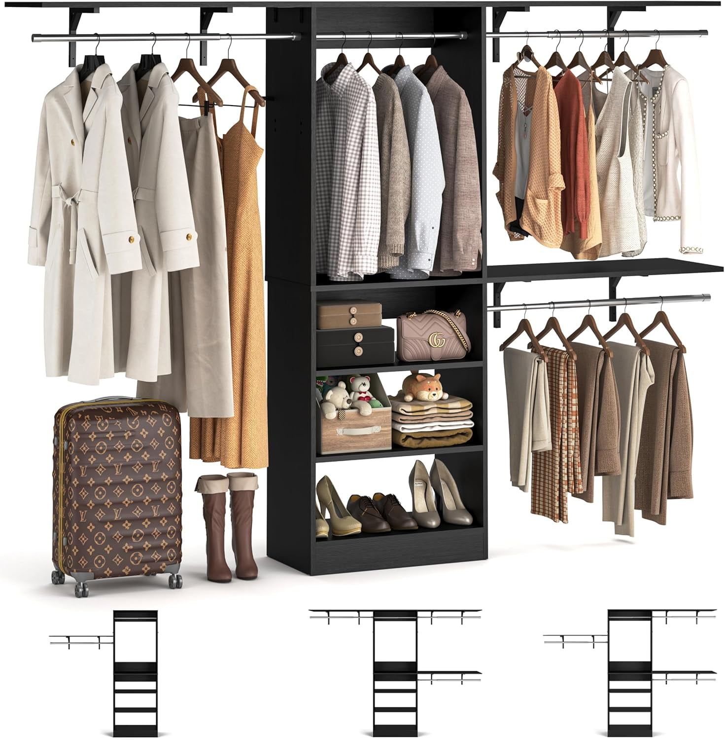 8FT Closet System with Shelves, 96'' Closet Organizer System with 3 ...