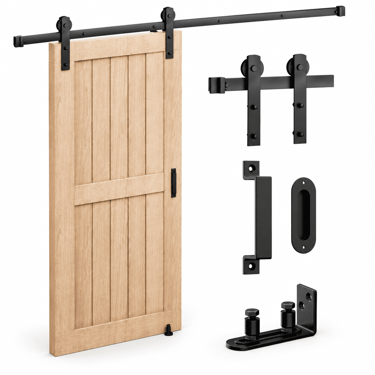 8FT Complete Set Sliding Barn Door Hardware Kit With Adjustable Floor ...