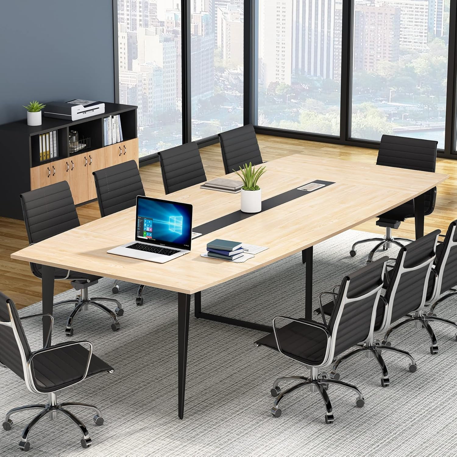 8FT Conference Table, 94.48L x 47.24W x 29.52H Inches Large Boat Shaped ...
