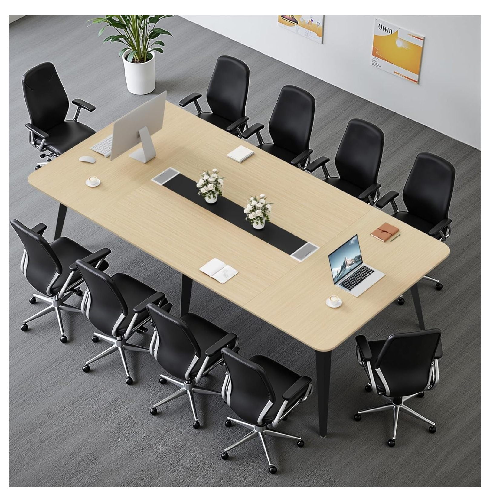 8FT Conference Table, 94.” Meeting Seminar Table with Cable Grommets ...