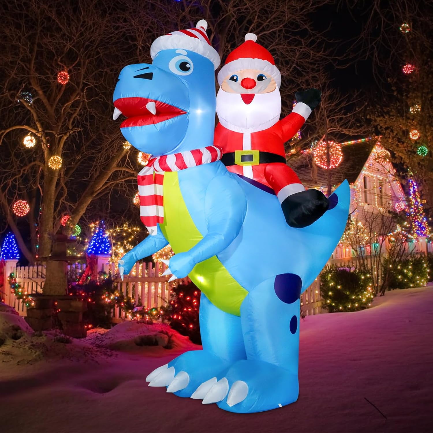 8FT Dinosaur Christmas Inflatable, Christmas Inflatables Outdoor ...