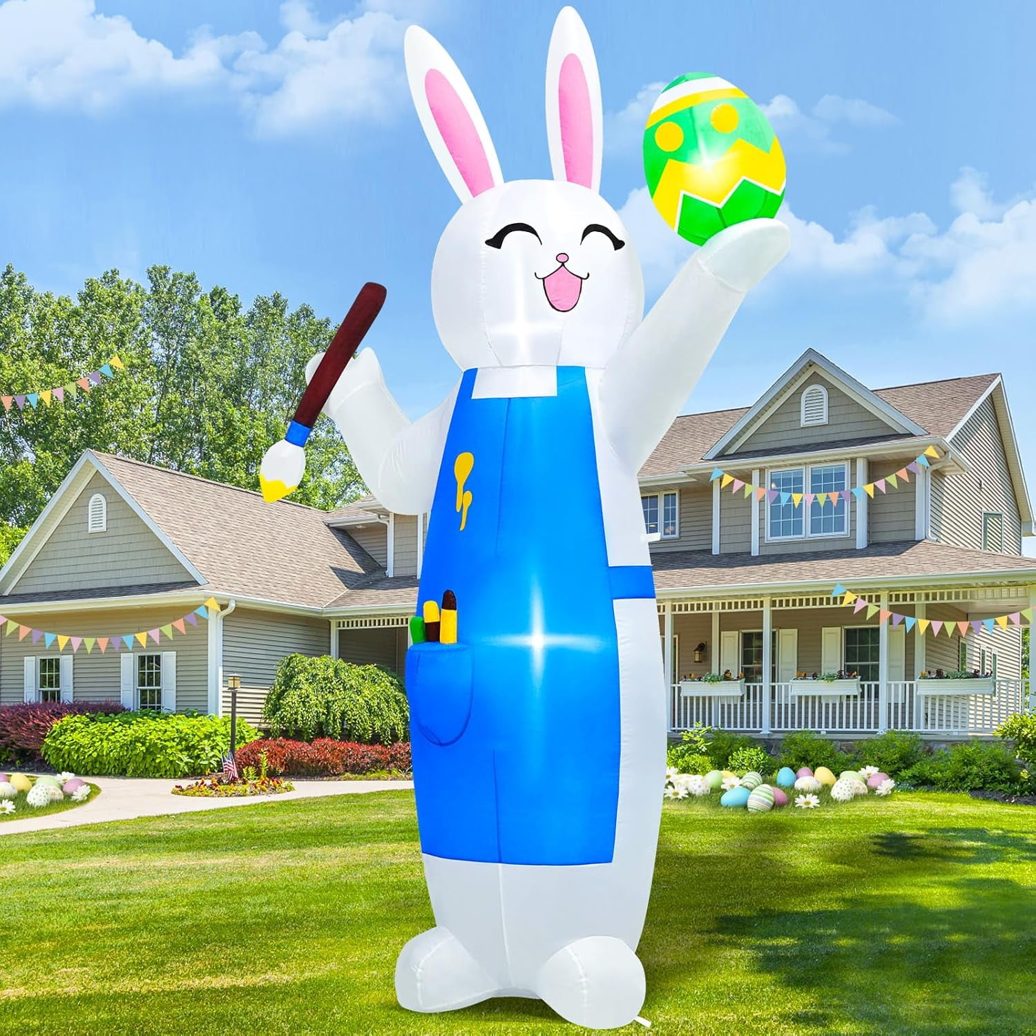 8FT Easter Inflatables Outdoor Decorations Blow Up Bunny Holds Easter ...