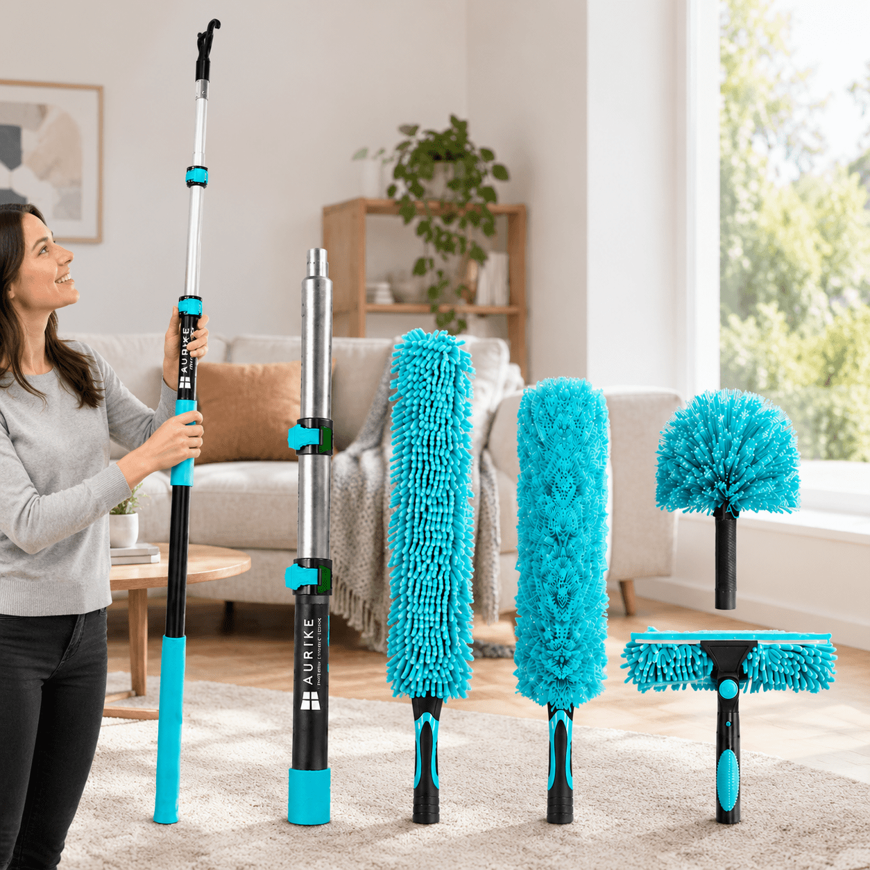 8FT Extendable Duster Kit with Heavy Duty Pole, Cobweb Duster, Fan ...