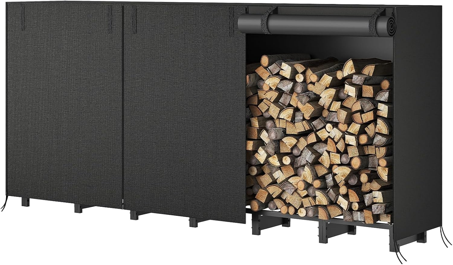 8FT Firewood Rack with Cover, Outdoor Firewood Log Rack, Adjustable Log ...