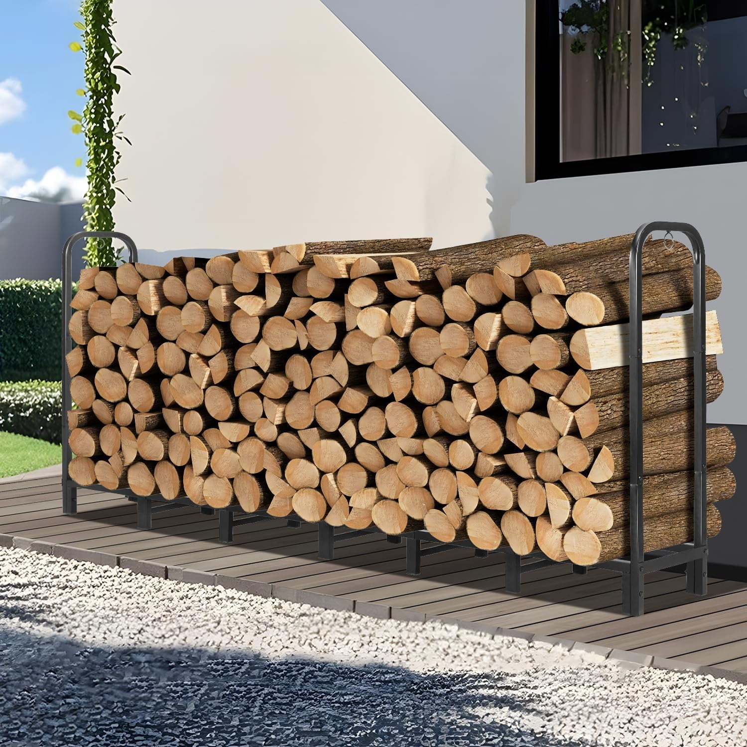 8FT Firewood Rack Outdoor, Heavy Duty Adjustable Firewood log Storage ...