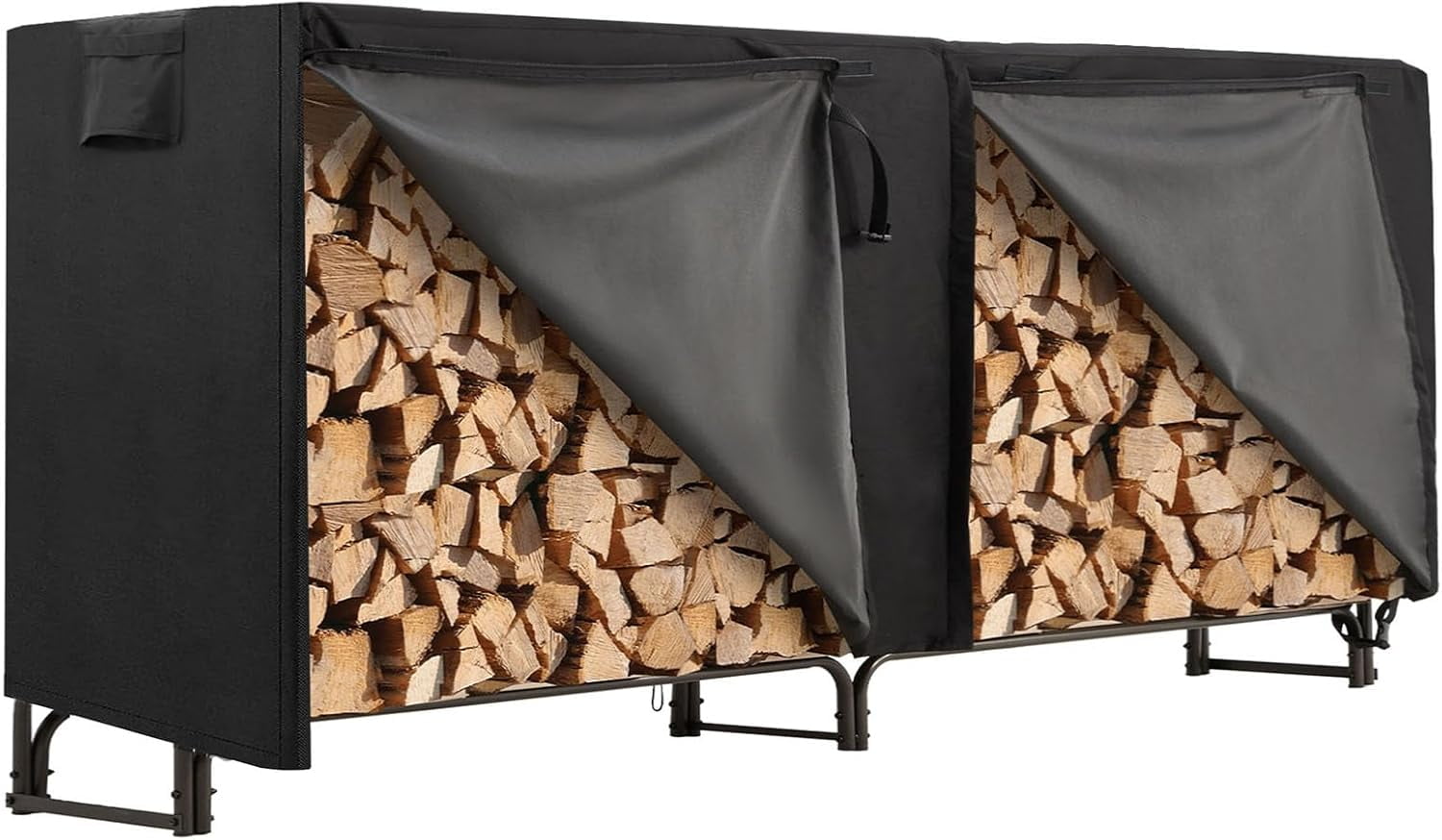 8FT Firewood Rack with Cover 600D, Outdoor Firewood Storage Rack Holder ...