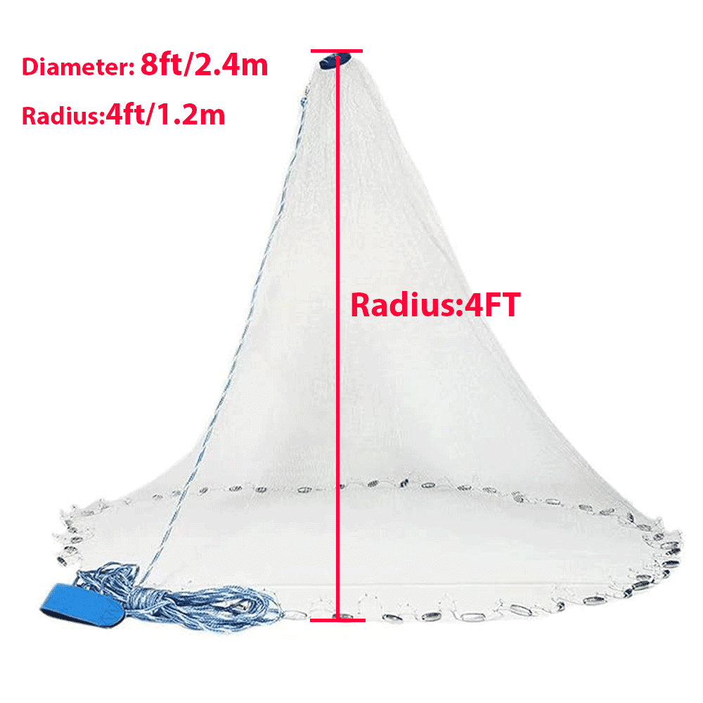 8FT Fishing Cast Net Bait Reliable Hand Cast Heavy Duty Nylon Mesh USA ...