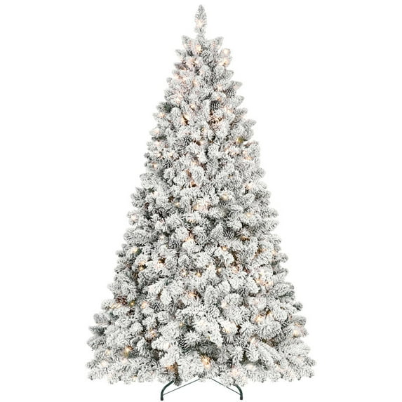 8FT Flocked Christmas Tree with 700 UL Lights and 54 Natural Pine Cones ...