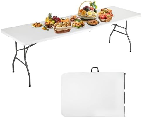 8FT Folding Table Plastic Camping Table Portable Picnic Table for Easy ...