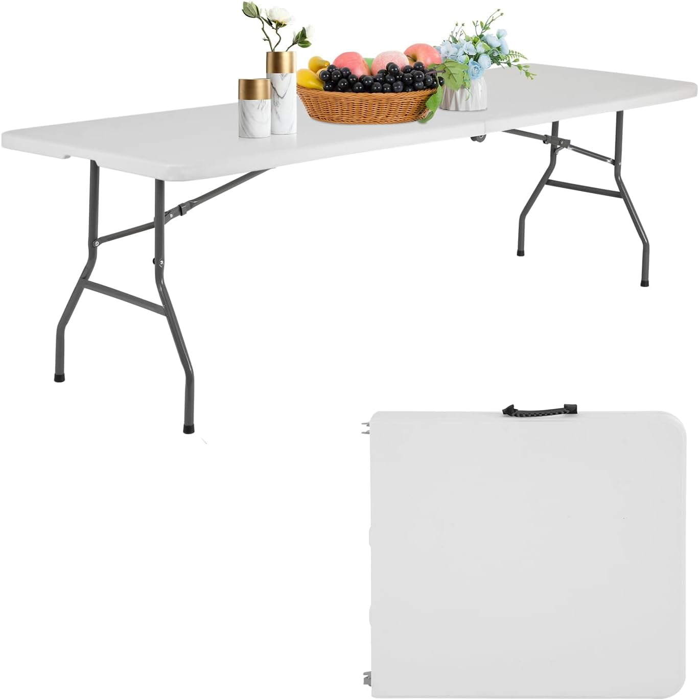 | 8FT Folding Table | Portable Plastic Table with Carry Handle ...