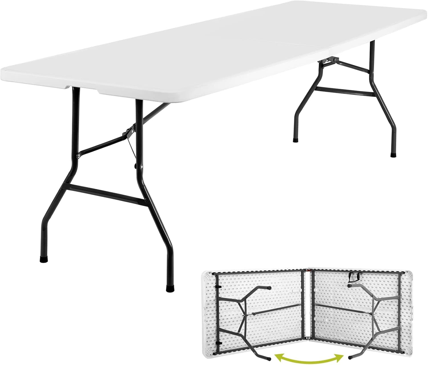 8FT Folding Tables, Fold-in-Half Portable Plastic Table Heavy Duty ...