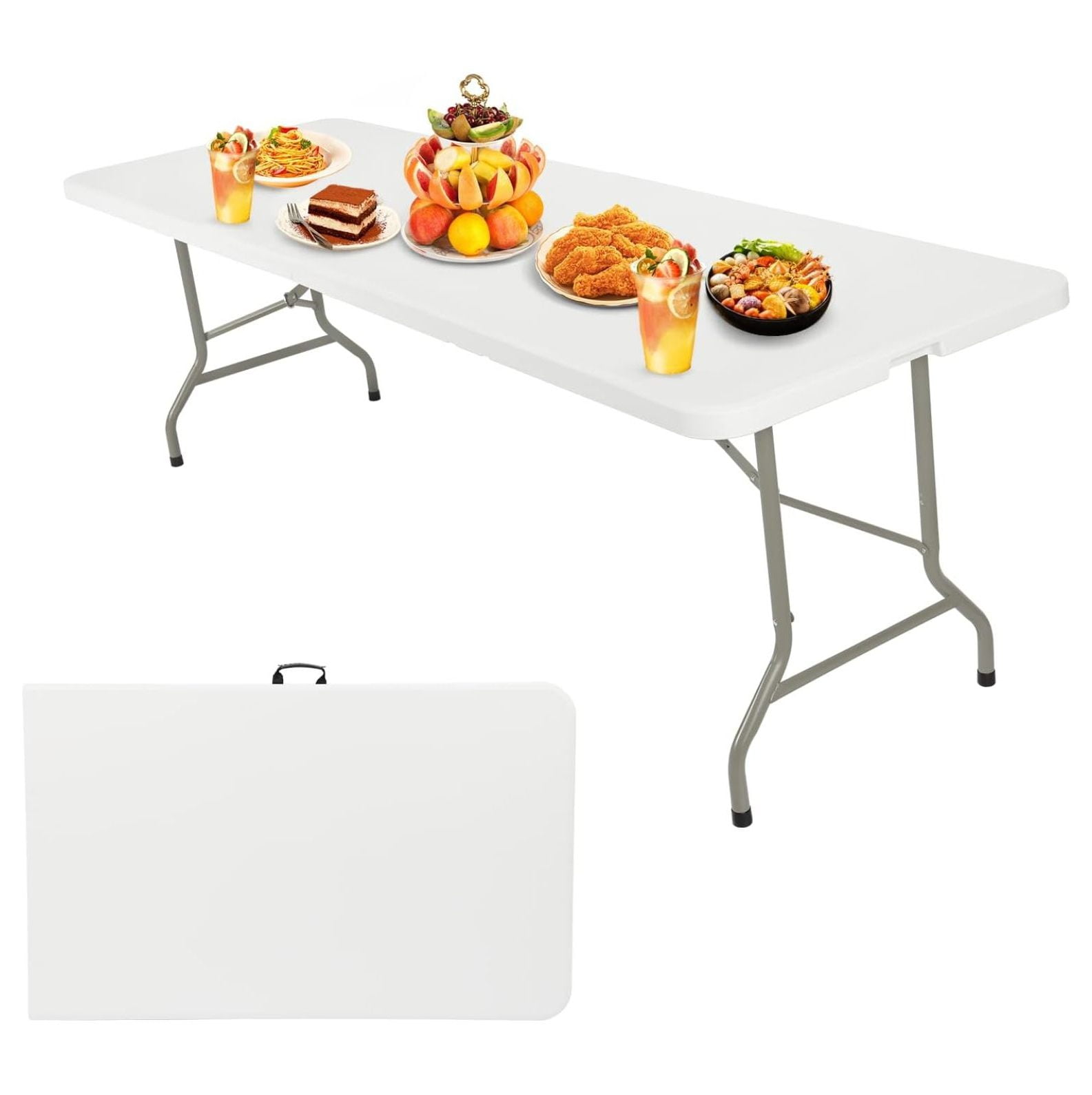 8FT Folding Tables Heavy Duty Camping Small Table with Carrying Handle ...