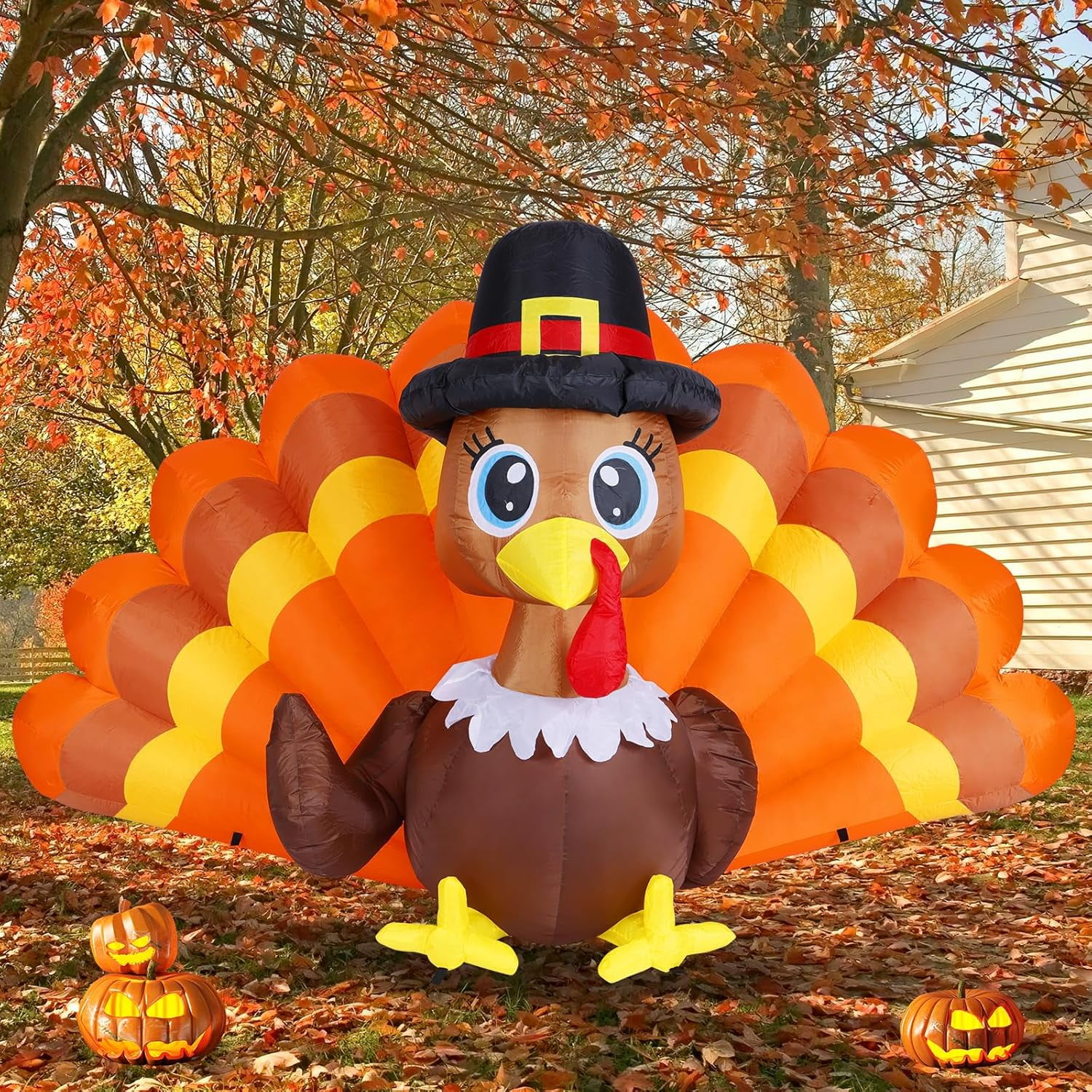 8FT Giant Thanksgiving Inflatable Turkey Outdoor Decoration with a ...