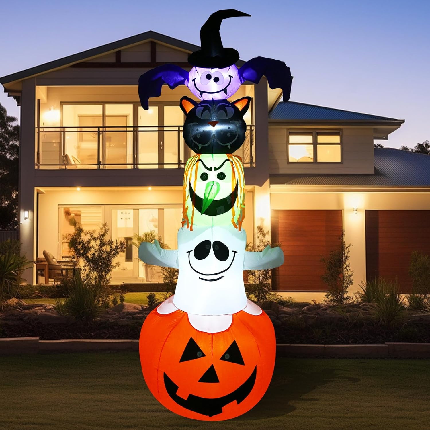 8FT Halloween Inflatable Pumpkin Wizard Ghost Blow up with LED Lights ...