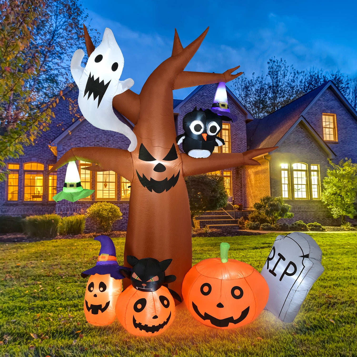 8FT Halloween Inflatables Dead Tree with Ghost, RIP, Pumpkin, Owl, Blow ...