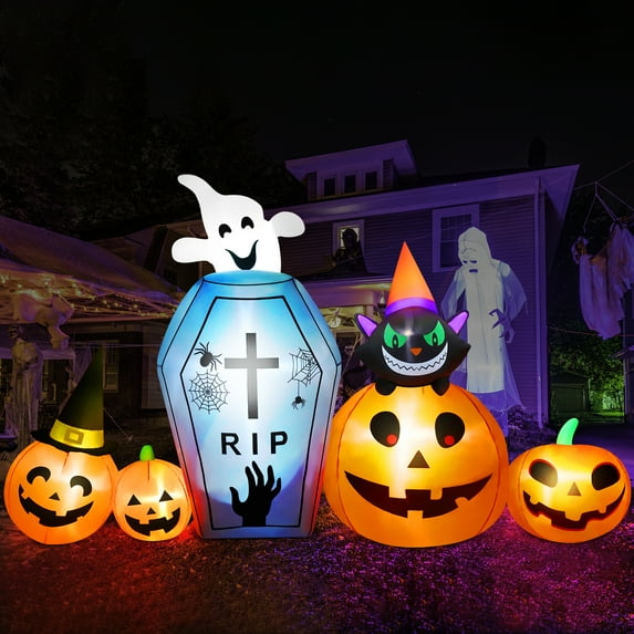 IZNEN 9.5ft Halloween Inflatable Pumpkins Outdoor Decor with Black Cat ...