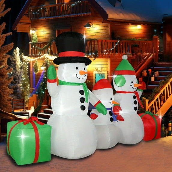 8FT Inflatable Christmas Inflatables Snowman Family, Holiday Decor with ...