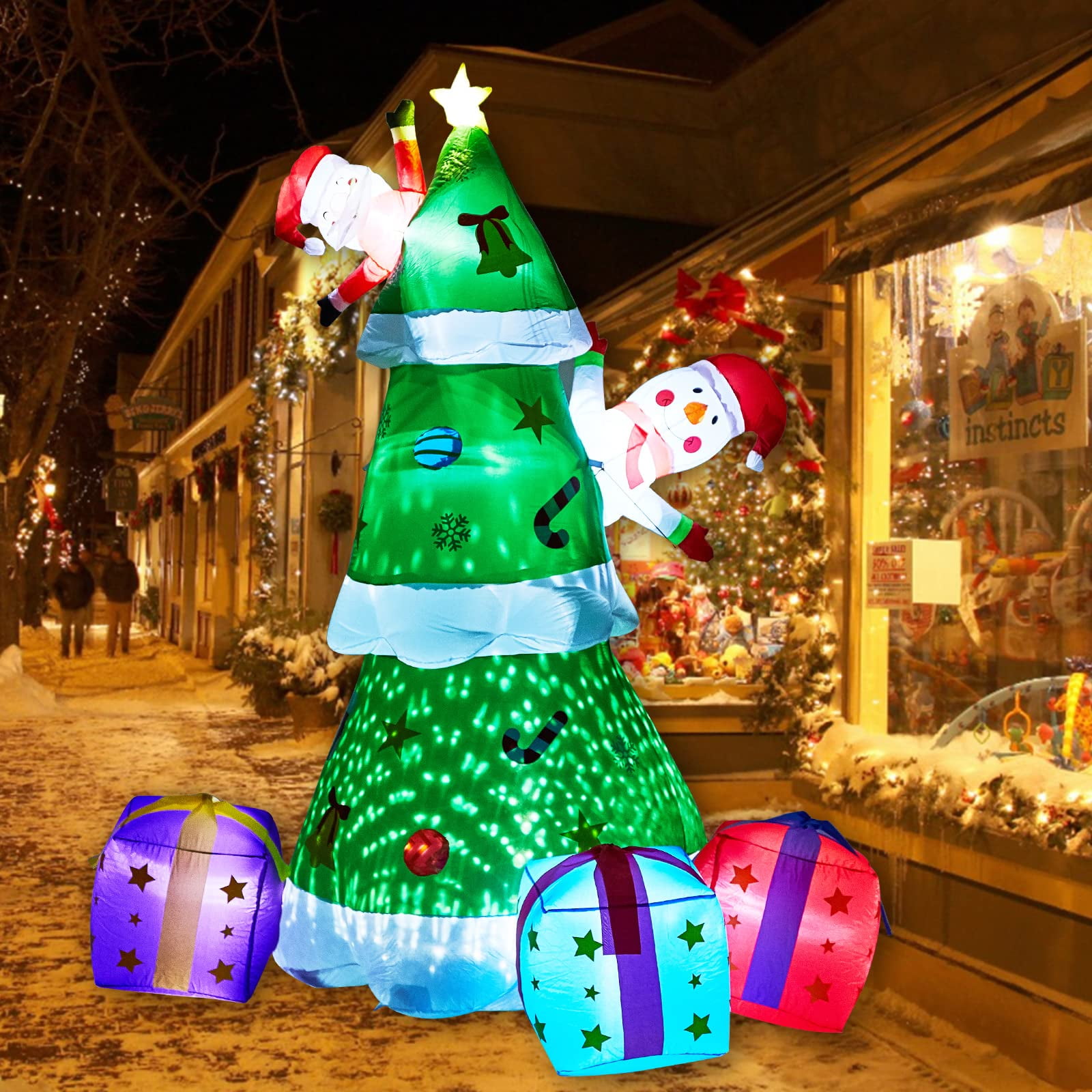 8FT Inflatable Christmas Tree Outdoor Decorations with LED Lights and Snowfall Projector Light ...