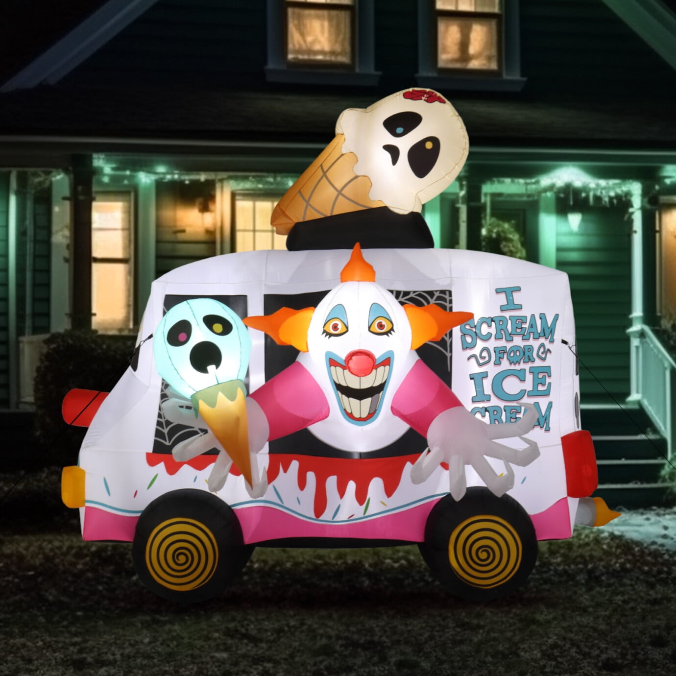 8FT Inflatable Clown Ice Cream Truck with Lights, Halloween Decorations ...