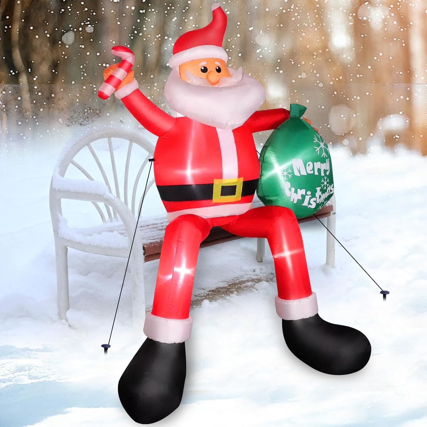 8FT Inflatable Sitting Santa Claus Christmas Outdoor Decorations, Blow ...