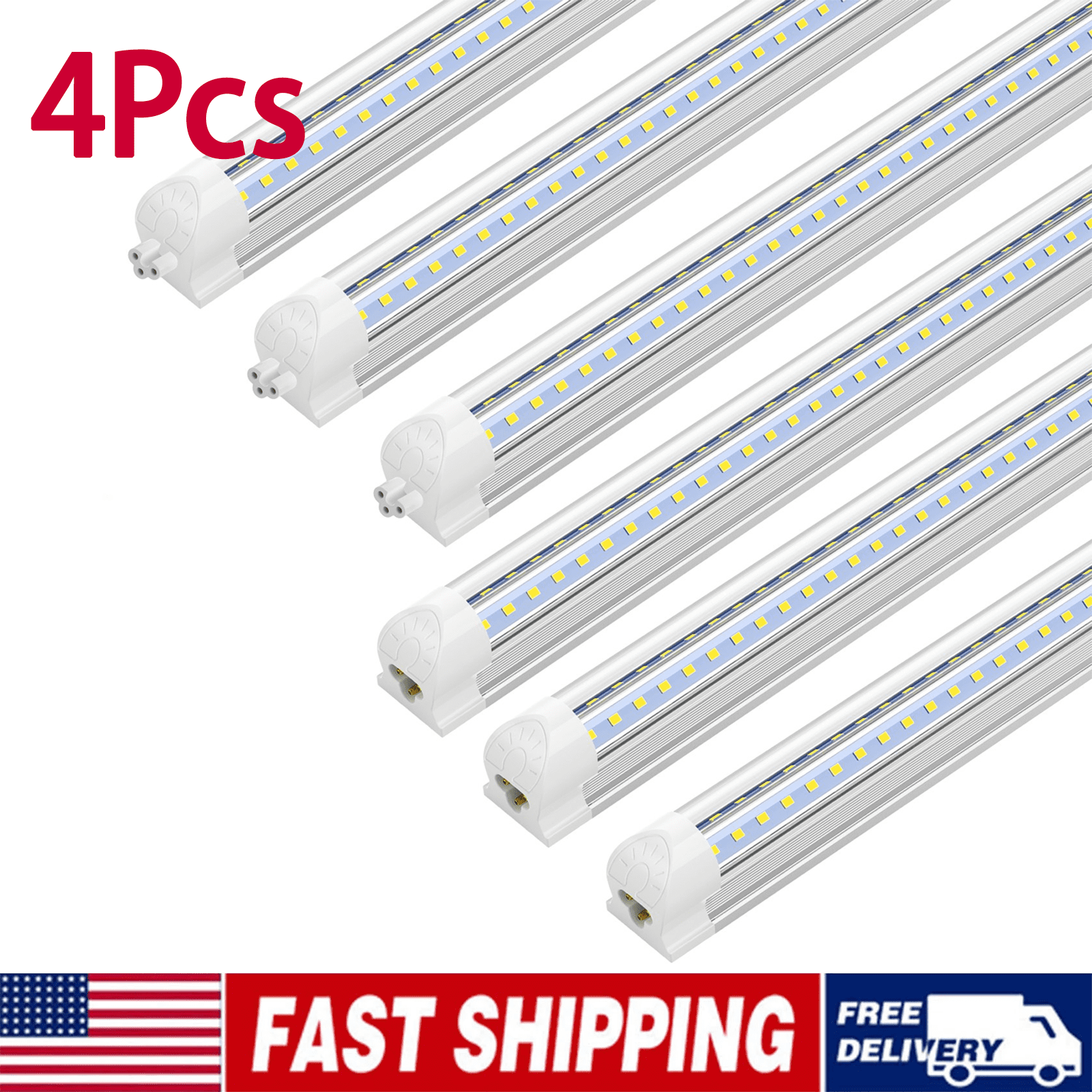 8FT LED Shop Lights 4 Pack 5000K V-Shape Linkable T8 Integrated LED ...