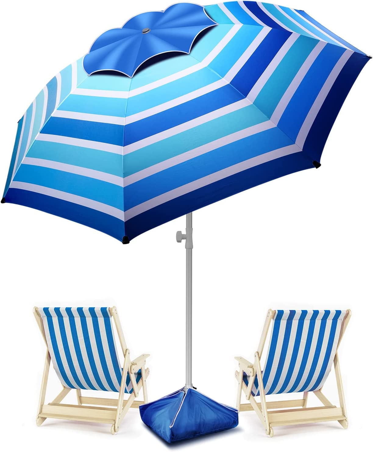 8FT Large Beach Umbrella with Level 7 Wind Resistance, Sand Anchor ...
