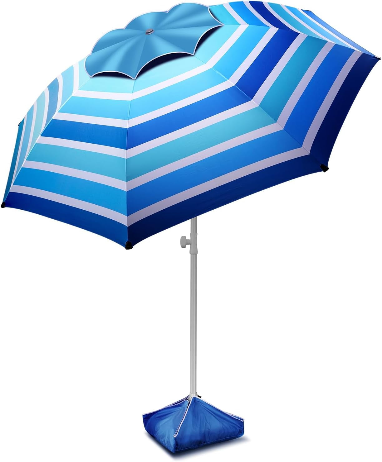 8FT Large Beach Umbrella with Level 7 Wind Resistance, Sand Anchor, Portable Outdoor Umbrella ...