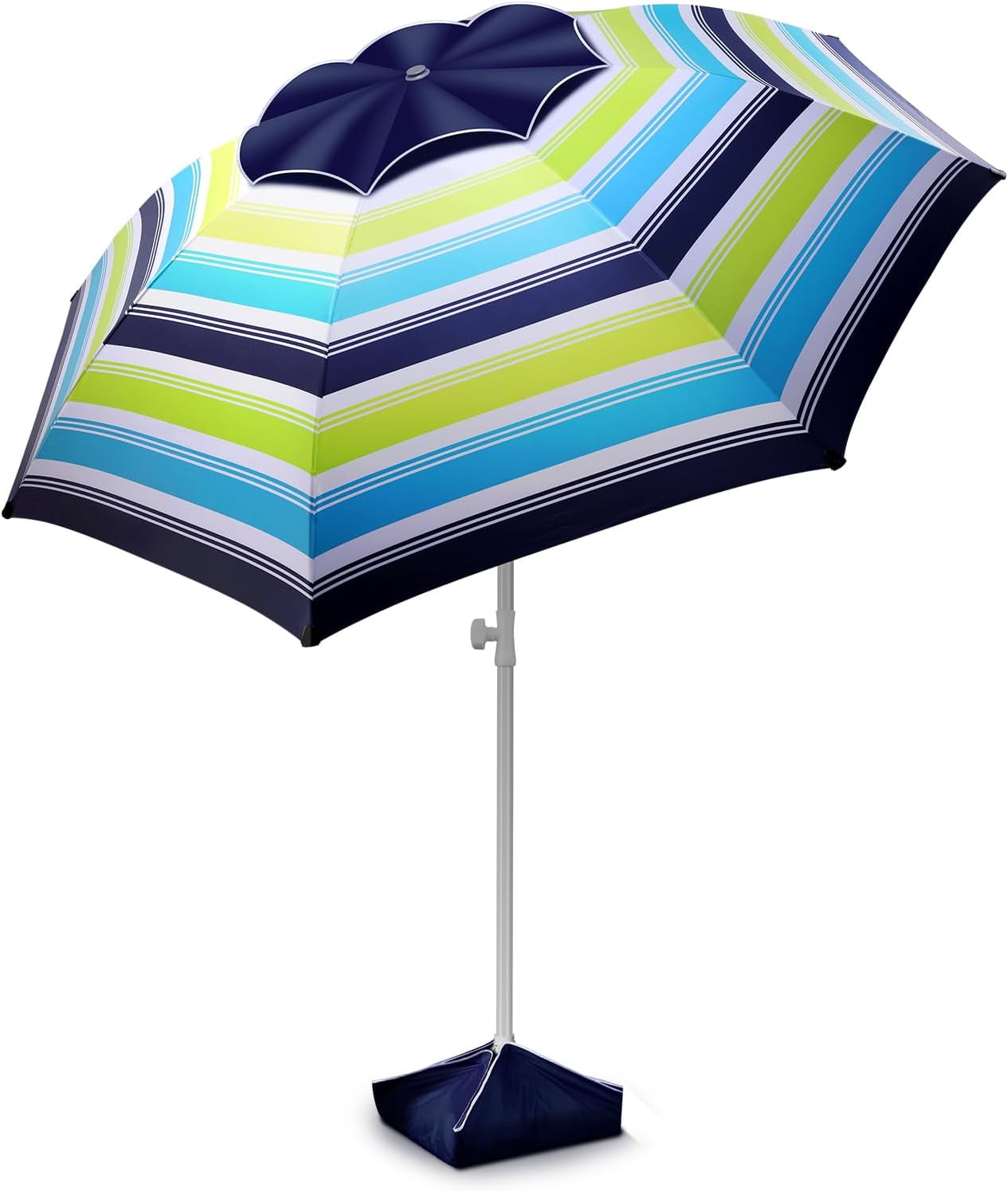 8FT Large Beach Umbrella with Level 7 Wind Resistance, Sand Anchor ...