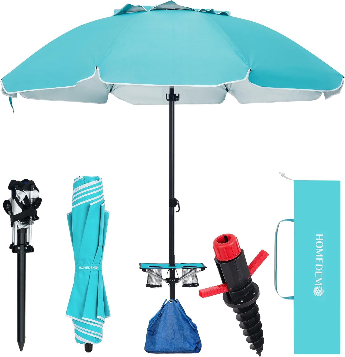 8FT Large Beach Umbrella with Weight Bag and Sand Anchor Adjustable ...