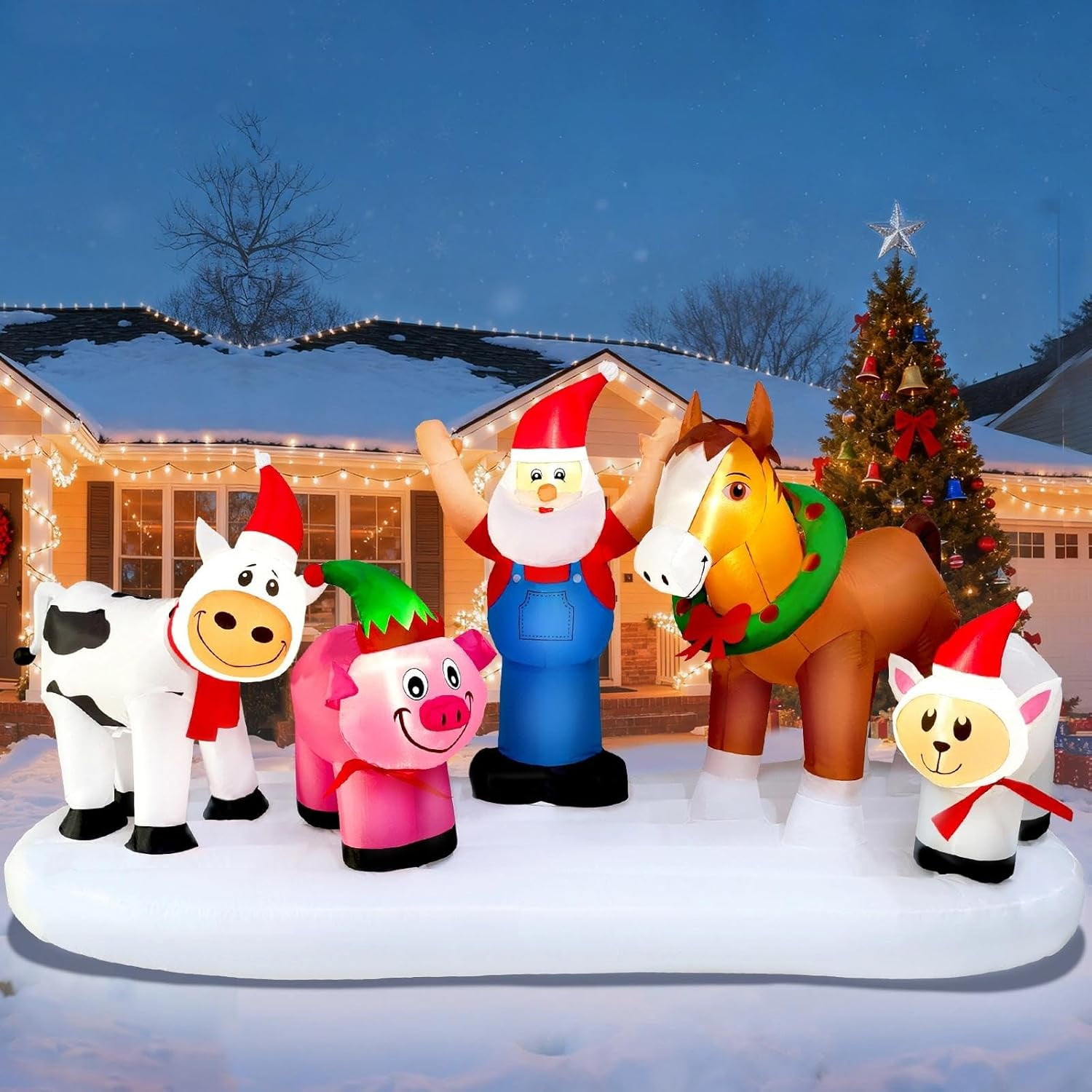 8FT Length Christmas Inflatable Santa Farm Scene Outdoor Decoration ...