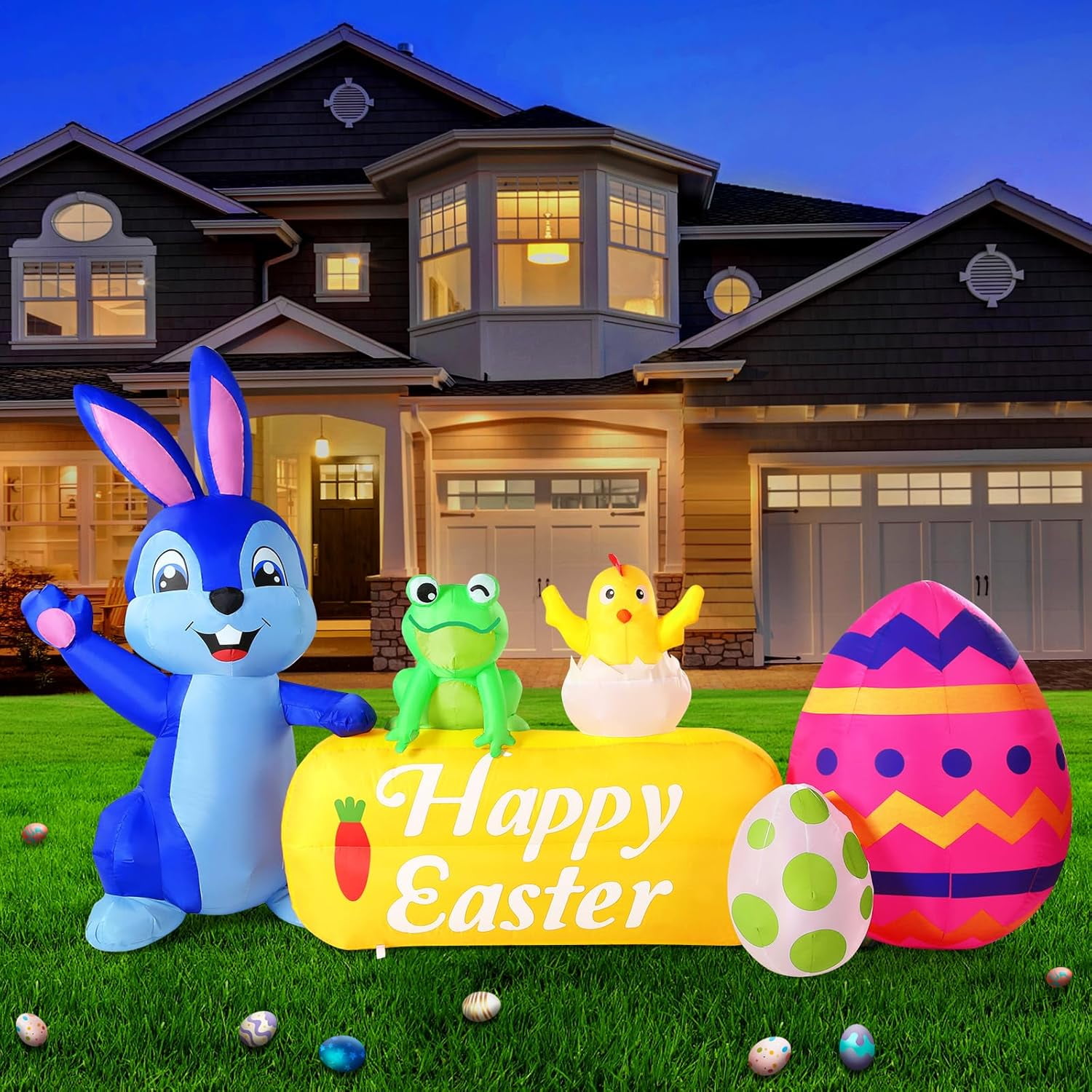 8FT Long Easter Inflatables Outdoor Decorations, Happy Easter Bunny ...