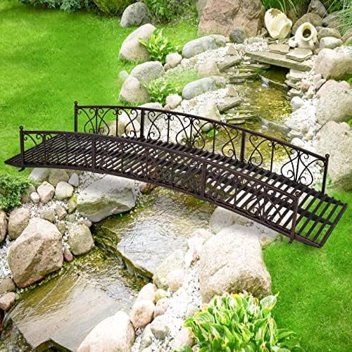8FT Metal Garden Bridge - Iron Bridge Decorative Footbridge with Safety ...