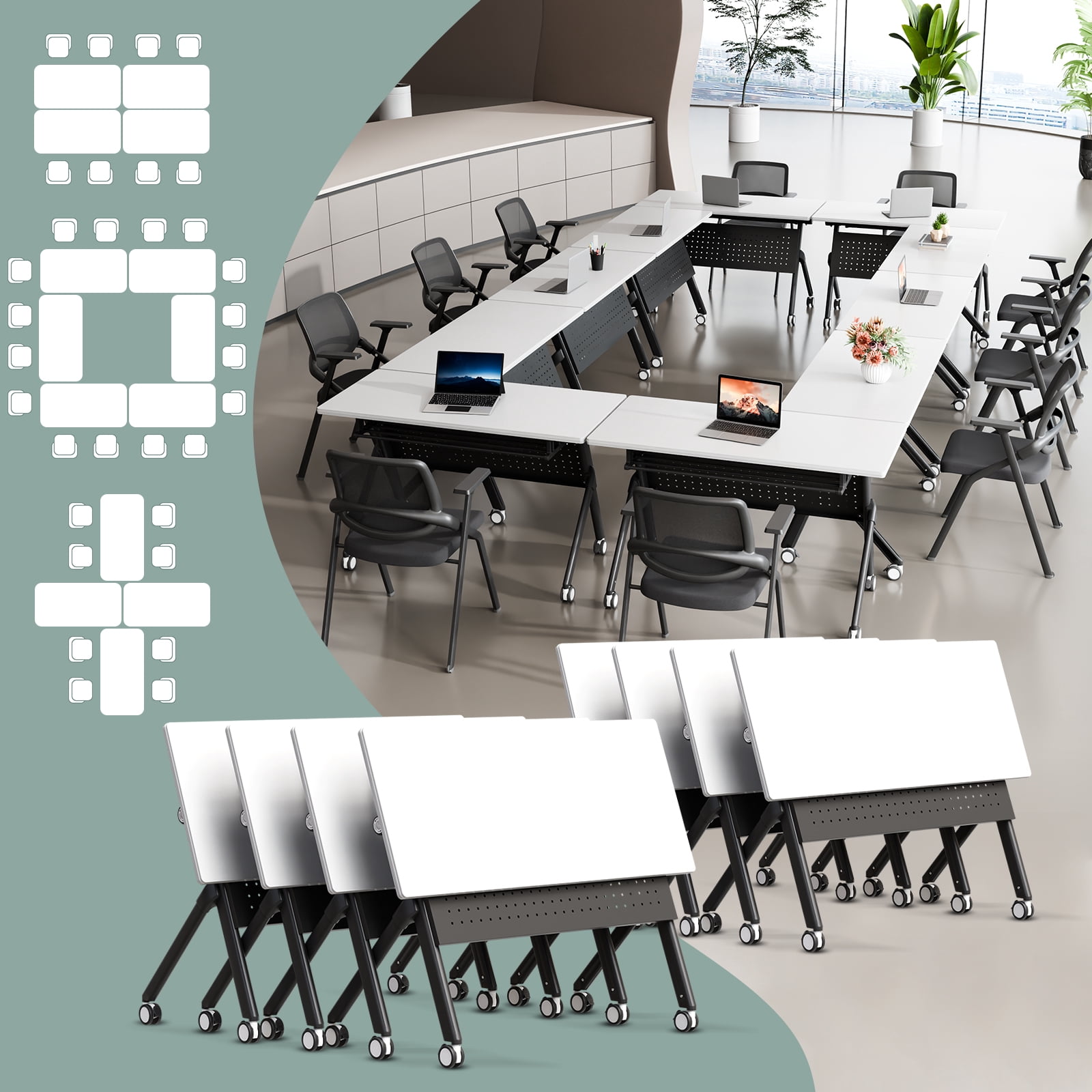 8FT Modular Conference Tables, 8PCS 55.1in Folding Conference Room ...