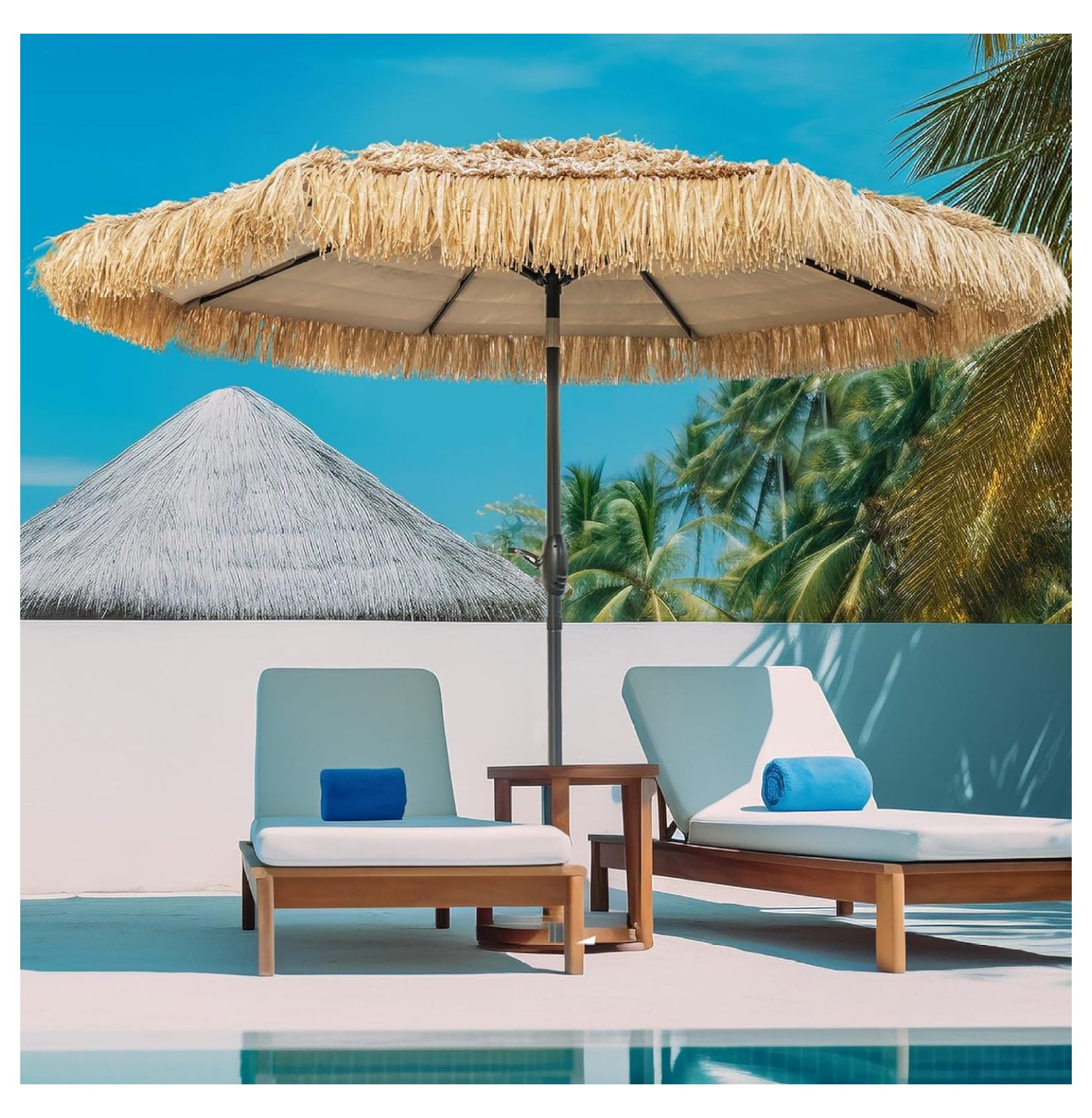 8FT Outdoor Patio Tiki Umbrella – Thatched Hawaiian Beach Umbrella with ...