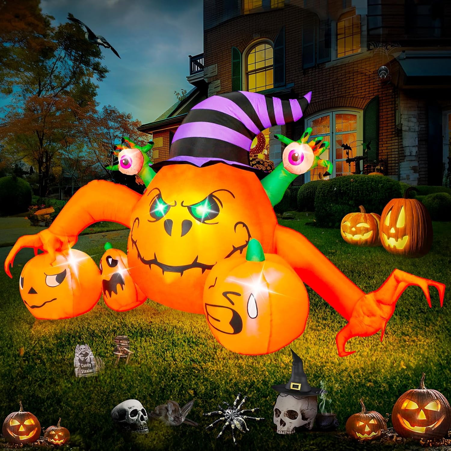 8FT Pumpkin Inflatables Outdoor Decoration with 7 LED Lights Built-in ...