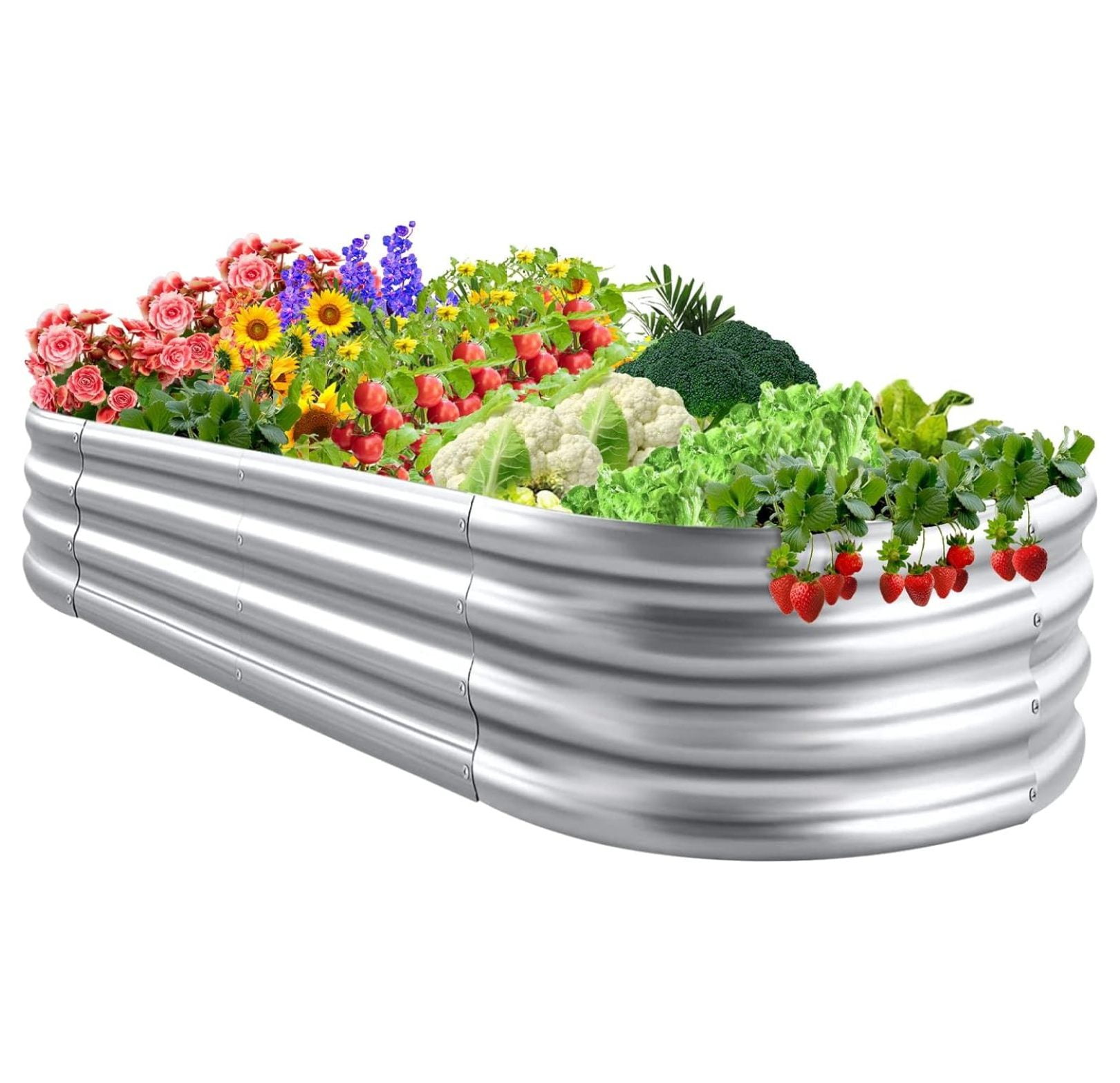 8FT Raised Garden Bed,Galvanized Planter Box Oval Large Matel Steel ...